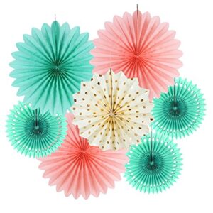 sunbeauty paper fans decorations kit wedding bridal shower baby shower birthday decoration hanging paper honeycomb decoration, cream mint green rose pink 7pcs