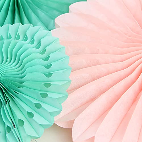 SUNBEAUTY Paper Fans Decorations Kit Wedding Bridal Shower Baby Shower Birthday Decoration Hanging Paper Honeycomb Decoration, Cream Mint Green Rose Pink 7pcs