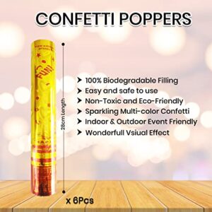 LewisAmy Confetti Poppers Multicolor Biodegradable [Pack of 6] 11 inches | Party Poppers | Confetti Cannons for Wedding Celebration, Birthday Party, Graduation, Christmas Eve and New Year Celebration