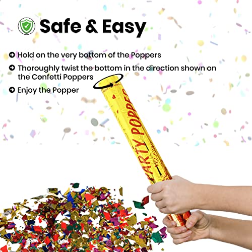 LewisAmy Confetti Poppers Multicolor Biodegradable [Pack of 6] 11 inches | Party Poppers | Confetti Cannons for Wedding Celebration, Birthday Party, Graduation, Christmas Eve and New Year Celebration