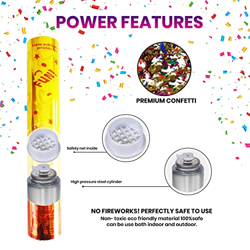 LewisAmy Confetti Poppers Multicolor Biodegradable [Pack of 6] 11 inches | Party Poppers | Confetti Cannons for Wedding Celebration, Birthday Party, Graduation, Christmas Eve and New Year Celebration