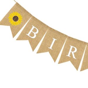 Happy Birthday Banner Bunting Decorative Burlap Banner Sunflower Pattern Flag Party Supplies