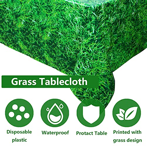 2 PCS Green Grass Tablecloth Grass Pattern Table Covers Disposable Plastic Golf Soccer Sports Field Table Cover for Sports Theme Parties Decorations Soccer Outdoor Indoor Event Picnic Supplies