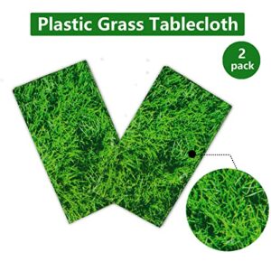 2 PCS Green Grass Tablecloth Grass Pattern Table Covers Disposable Plastic Golf Soccer Sports Field Table Cover for Sports Theme Parties Decorations Soccer Outdoor Indoor Event Picnic Supplies