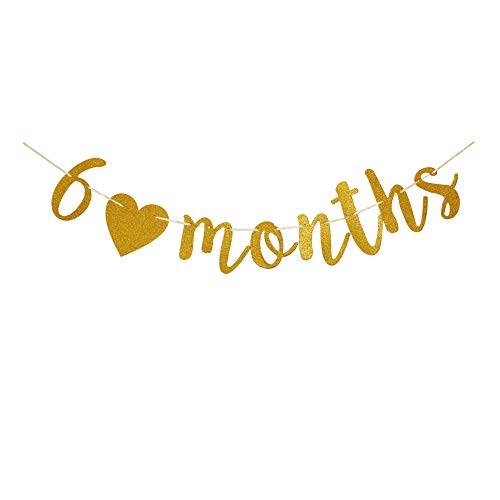 6 Months Banner, Gold Glitter Sign Garlands for Baby Shower Party Decors, Baby Boy's/Girl's 1/2 Birthday Party Supplies