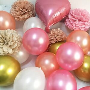 Baby Shower Decoration for Girls - Pink Rose Gold Baby Girl Shower Balloons with Rustic Banner Floral Pom Poms and Hanging Swirls Decor Kit(Gold+Pink)