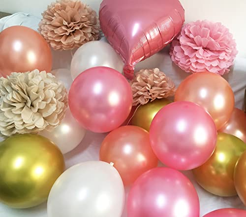 Baby Shower Decoration for Girls - Pink Rose Gold Baby Girl Shower Balloons with Rustic Banner Floral Pom Poms and Hanging Swirls Decor Kit(Gold+Pink)