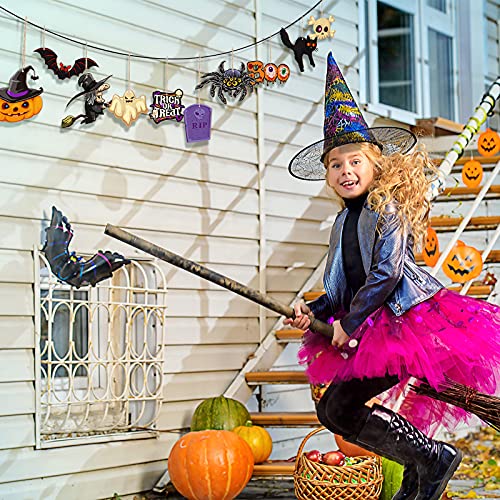 36 Pieces/12 Styles Halloween Wooden Ornaments Halloween Party Hanging Embellishments Pumpkin Bat Witch Spider Ornaments with 11 Yards Natural Rope for DIY Crafts Party Decorations