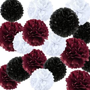 decorations 2022 maroon graduation/burgundy black white birthday decorations for women 40th/50th birthday 12 tissue paper pom poms maroon burgundy black wedding/bridal shower retirement decorations