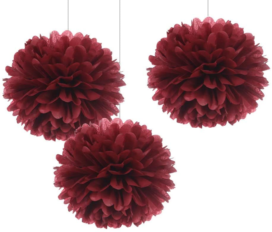 Decorations 2022 Maroon Graduation/Burgundy Black White Birthday Decorations for Women 40th/50th Birthday 12 Tissue Paper Pom Poms Maroon Burgundy Black Wedding/Bridal Shower Retirement Decorations