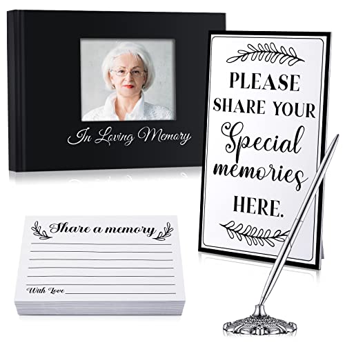 Funeral Guest Book for Memorial Service, Celebration of Life Guest Book, Funeral Memory Book 150 Prayer Funeral Cards 1 Table Card Sign 1 Signature Pen with a Stand for Funeral Favors (Classic Style)