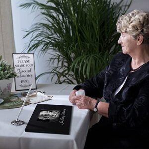 Funeral Guest Book for Memorial Service, Celebration of Life Guest Book, Funeral Memory Book 150 Prayer Funeral Cards 1 Table Card Sign 1 Signature Pen with a Stand for Funeral Favors (Classic Style)