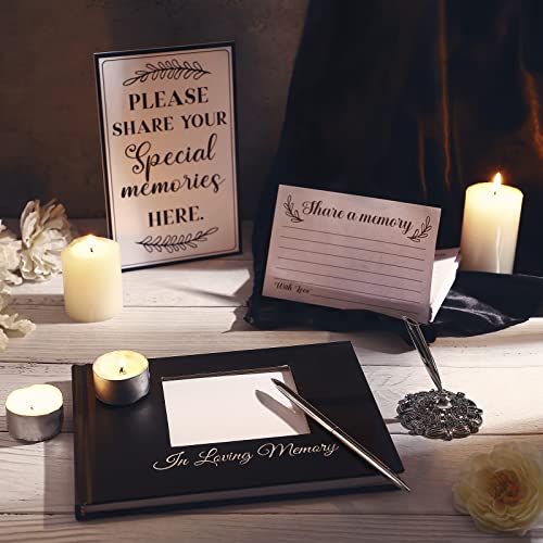 Funeral Guest Book for Memorial Service, Celebration of Life Guest Book, Funeral Memory Book 150 Prayer Funeral Cards 1 Table Card Sign 1 Signature Pen with a Stand for Funeral Favors (Classic Style)