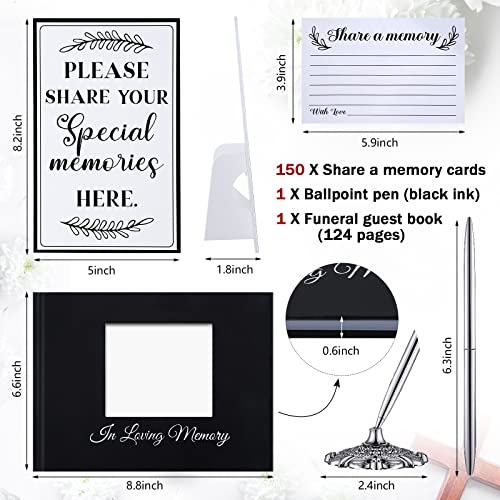 Funeral Guest Book for Memorial Service, Celebration of Life Guest Book, Funeral Memory Book 150 Prayer Funeral Cards 1 Table Card Sign 1 Signature Pen with a Stand for Funeral Favors (Classic Style)