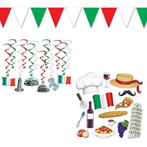 Italy Italian Party Decorations 28 Piece Bundle Photo Fun Props Dangling Whirls Pennant Banner