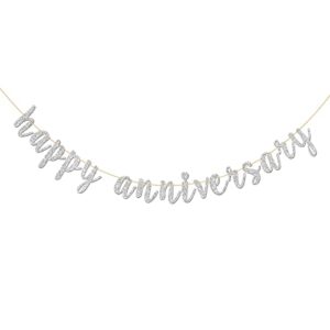 innoru glitter silver happy anniversary banner – anniversary sign – birthday banner – 1st wedding anniversary party bunting decoration photo props