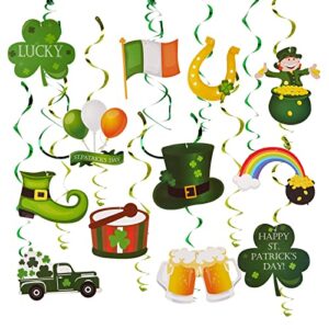 44 pcs of st. patrick’s day hanging decorations swirls shamrock clover leprechaun horseshoe ceiling foil swirls for home office classroom decor – saint patrick’s day irish party supplies