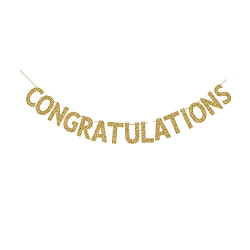 Congratulations Banner, Graduation/Job Promotion/Celebration Party Sign Decorations Gold Gliter Paper