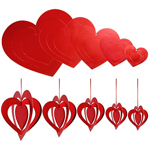 32 Pieces Valentine's Day Heart Swirl Decoration 3D Heart Hanging Decoration Red Hanging Swirl Decoration with Red Ribbon for Valentine's Day Wedding Party Favors