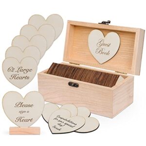 jecor alternative guest book box – wedding guest book alternative – 62 large wooden hearts – also for baby shower, bridal shower, anniversary, birthday, retirement, funeral guest book alternatives