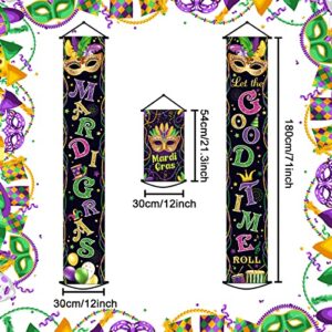 3 Pack Mardi Gras Decorations New Orleans Party Porch Sign Mardi Gras Hanging Banner Welcome Sign for Indoor Outdoor Masquerade Party Supplies