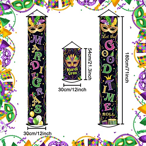 3 Pack Mardi Gras Decorations New Orleans Party Porch Sign Mardi Gras Hanging Banner Welcome Sign for Indoor Outdoor Masquerade Party Supplies