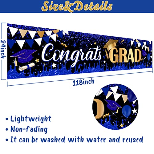 2023 Graduation Banner Decoration Set, Large Congrats Grad Banner with 8 Pieces Balloons Blue and Gold Class of 2023 Yard Sign for High School College Graduation Party Outdoor Hanging Decorations(blue)