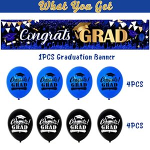 2023 Graduation Banner Decoration Set, Large Congrats Grad Banner with 8 Pieces Balloons Blue and Gold Class of 2023 Yard Sign for High School College Graduation Party Outdoor Hanging Decorations(blue)