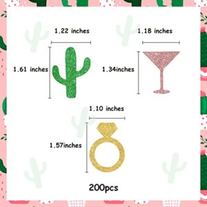 Fiesta Bachelorette Party Confetti - 200 Pack Cactus Wineglasses Diamond Ring Table Confetti Glitter for Mexican Bridal Shower Decorations Fiesta Engagement Wedding Supplies