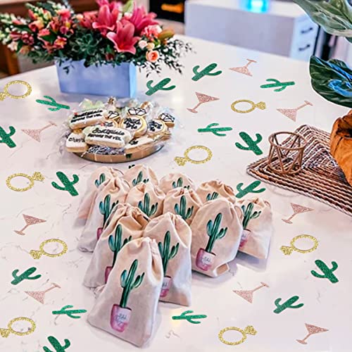 Fiesta Bachelorette Party Confetti - 200 Pack Cactus Wineglasses Diamond Ring Table Confetti Glitter for Mexican Bridal Shower Decorations Fiesta Engagement Wedding Supplies