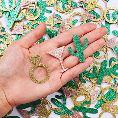 Fiesta Bachelorette Party Confetti - 200 Pack Cactus Wineglasses Diamond Ring Table Confetti Glitter for Mexican Bridal Shower Decorations Fiesta Engagement Wedding Supplies