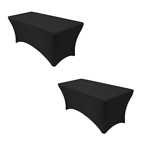 SUNTQ Fitted Table Covers-2 Pack 6ft Black ,for Table Universal Fitted Stretch Tablecloth for Party, Banquet, Wedding and Events