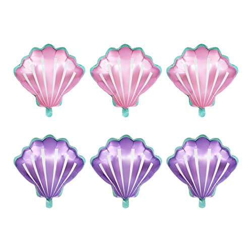 Creaides 12pcs Sea Shells Balloons Helium Foil Ocean Balloons for Baby Shower Birthday Wedding Hawaii Summer Beach Luau Party Suppliers (Purple+Pink)