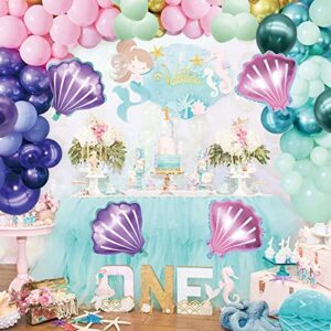 Creaides 12pcs Sea Shells Balloons Helium Foil Ocean Balloons for Baby Shower Birthday Wedding Hawaii Summer Beach Luau Party Suppliers (Purple+Pink)