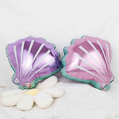 Creaides 12pcs Sea Shells Balloons Helium Foil Ocean Balloons for Baby Shower Birthday Wedding Hawaii Summer Beach Luau Party Suppliers (Purple+Pink)