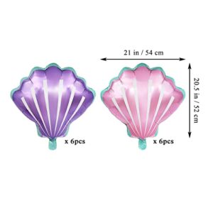 Creaides 12pcs Sea Shells Balloons Helium Foil Ocean Balloons for Baby Shower Birthday Wedding Hawaii Summer Beach Luau Party Suppliers (Purple+Pink)