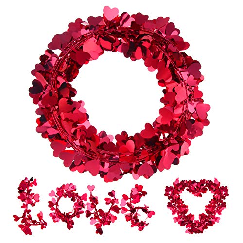 6 Rolls Valentine's Day Heart Garlands Heart Shape Wire Garland Red Tinsel Heart Banners for Valentine's Day Party Wedding Supply Home Decorations, The Total Length is 118 Feet