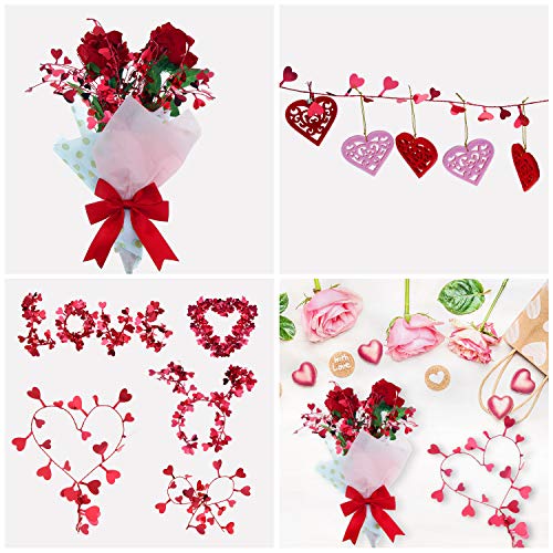 6 Rolls Valentine's Day Heart Garlands Heart Shape Wire Garland Red Tinsel Heart Banners for Valentine's Day Party Wedding Supply Home Decorations, The Total Length is 118 Feet