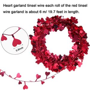 6 Rolls Valentine's Day Heart Garlands Heart Shape Wire Garland Red Tinsel Heart Banners for Valentine's Day Party Wedding Supply Home Decorations, The Total Length is 118 Feet