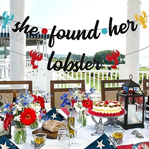 She Found Her Lobster Banner for Friends Theme Bridal Shower Bachelorette Bridal to Be Wedding Engagement Final Fiesta Hen Party Supplies Black Glitter Decorations