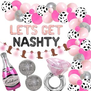 71 packs nashville bachelorette party kit pink and cow print balloon arch disco ball mylar balloon for nash bash bachelorette party decorations