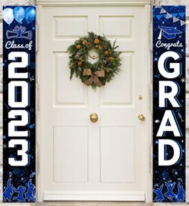 2023 graduation decorations-class of 2023 congrats grad porch sign banner,door hanging welcome banner for blue graduation party supplies