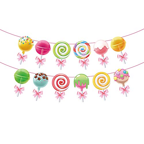 Candy Banner,Candy Garland Birthday Banner,Candy Party Decorations,Lollipop Bunting Banner for Girls ,Candy Birthday Party,Baby Shower ,Wedding Bridal Shower Home Classroom Supplies