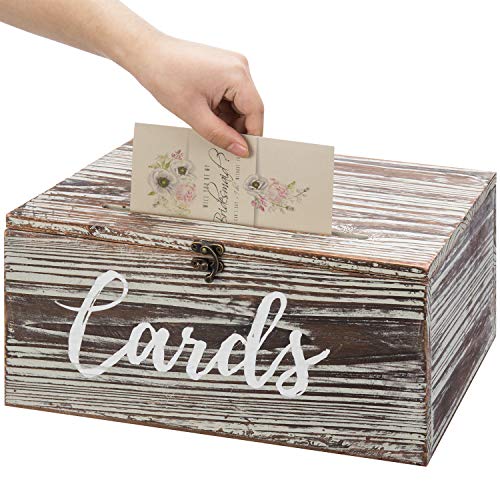 MyGift Torched Wood Gift Card Box - Decorative Wedding Card Box, Party Cards and Stationery Holder with Slotted Lid & Antique Hinge Lock