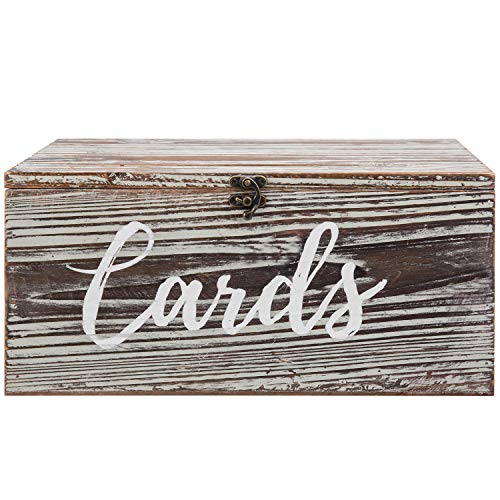 MyGift Torched Wood Gift Card Box - Decorative Wedding Card Box, Party Cards and Stationery Holder with Slotted Lid & Antique Hinge Lock