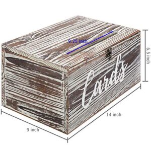 MyGift Torched Wood Gift Card Box - Decorative Wedding Card Box, Party Cards and Stationery Holder with Slotted Lid & Antique Hinge Lock