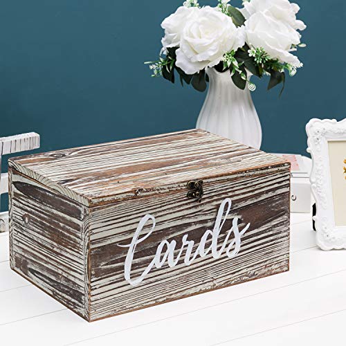 MyGift Torched Wood Gift Card Box - Decorative Wedding Card Box, Party Cards and Stationery Holder with Slotted Lid & Antique Hinge Lock