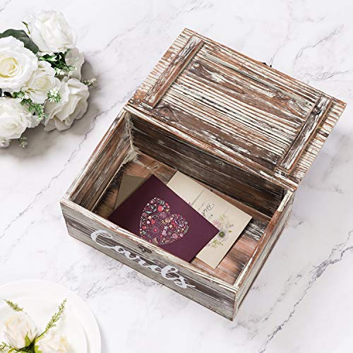 MyGift Torched Wood Gift Card Box - Decorative Wedding Card Box, Party Cards and Stationery Holder with Slotted Lid & Antique Hinge Lock