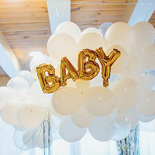 White Balloons - 50-Pcs Set Pearl White Balloons with Gold Ribbon – 12-Inch Large White Balloons for Bridal Shower, Wedding, Baby Shower, Party - White Latex Balloons