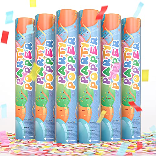 6 Pack New Years Eve Biodegradable Confetti Cannon Confetti Poppers | Multicolor | TUR Party Supplies | Launches Up to 25ft | Giant (12 in) | Party Poppers for Graduation, Birthdays, Weddings, and Memorial Day